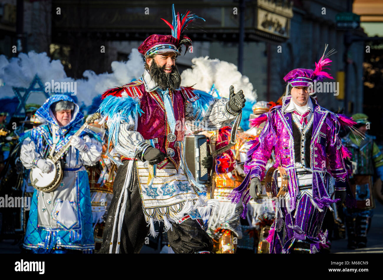Philadelphia PA / USA. Thousands celebrate teh annual Mummers Day ...