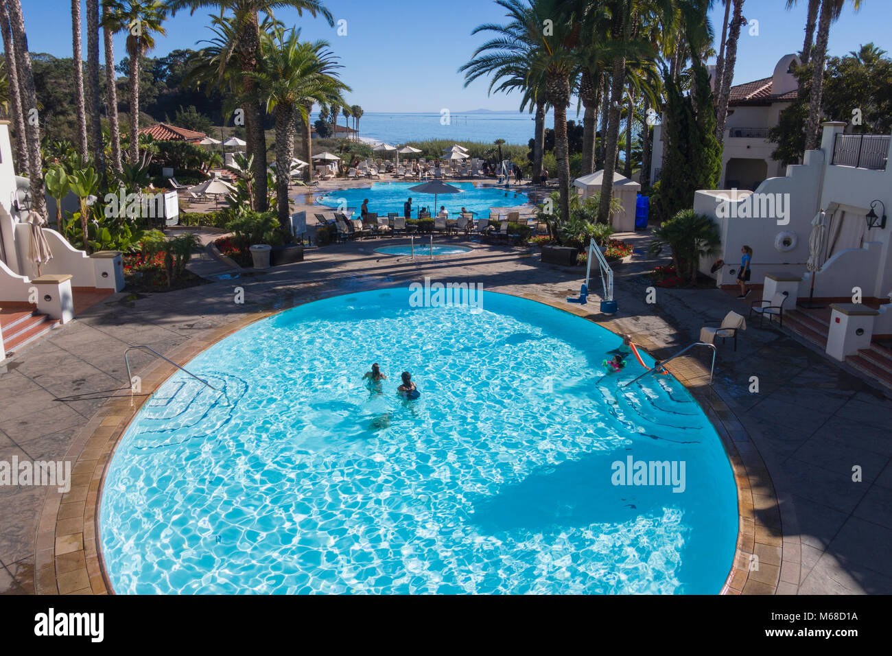 Pools at Bacara Resort in Goleta, CA with view to distant Channel ...