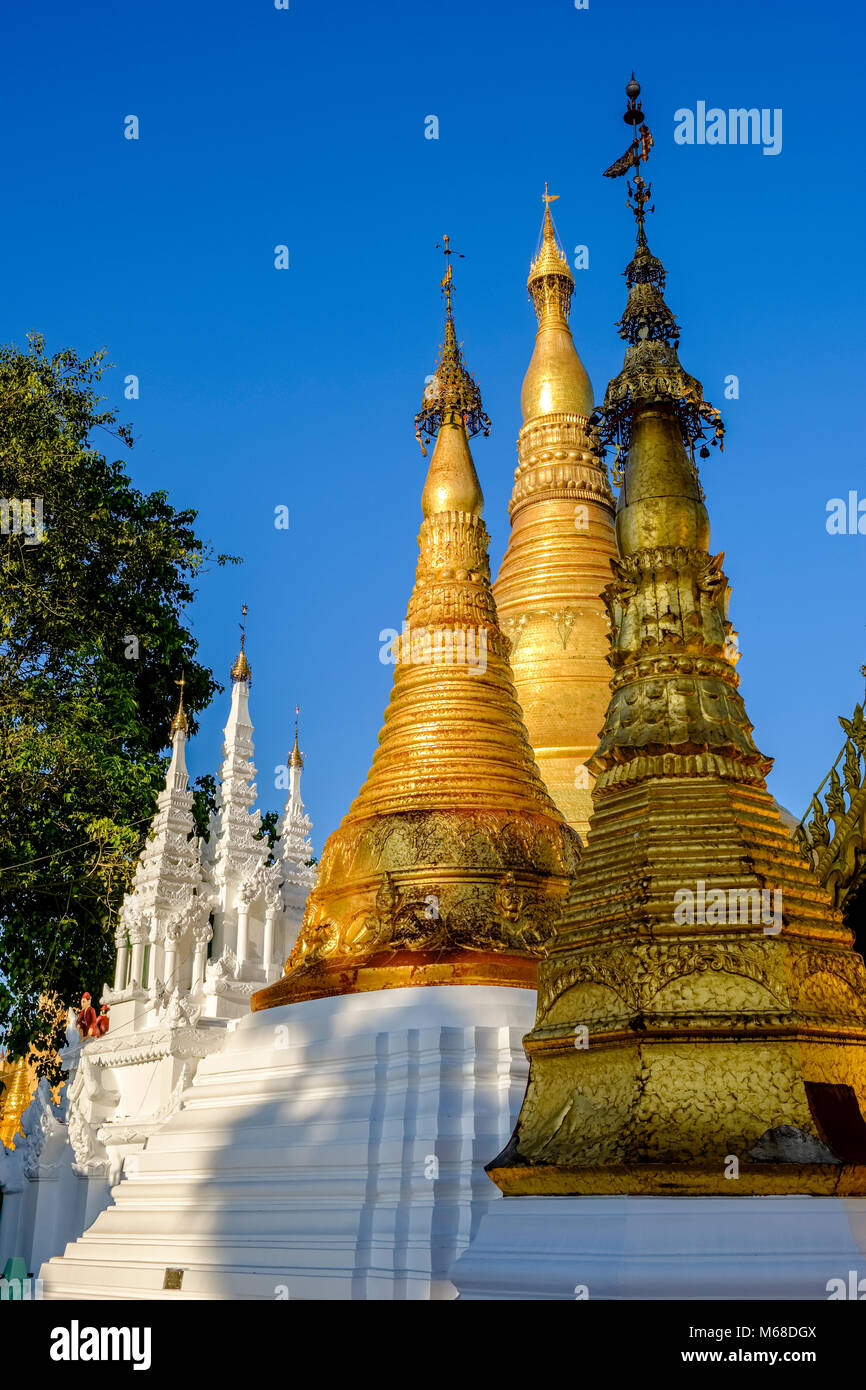 Detail of the golden Shwedagon pagoda, the most sacred pagoda of ...