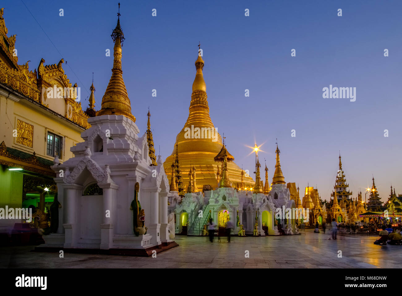 Detail of the illuminated golden Shwedagon pagoda, the most sacred ...