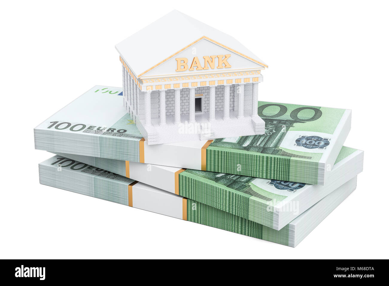 Banking concept with euro packs, 3D rendering isolated on white ...