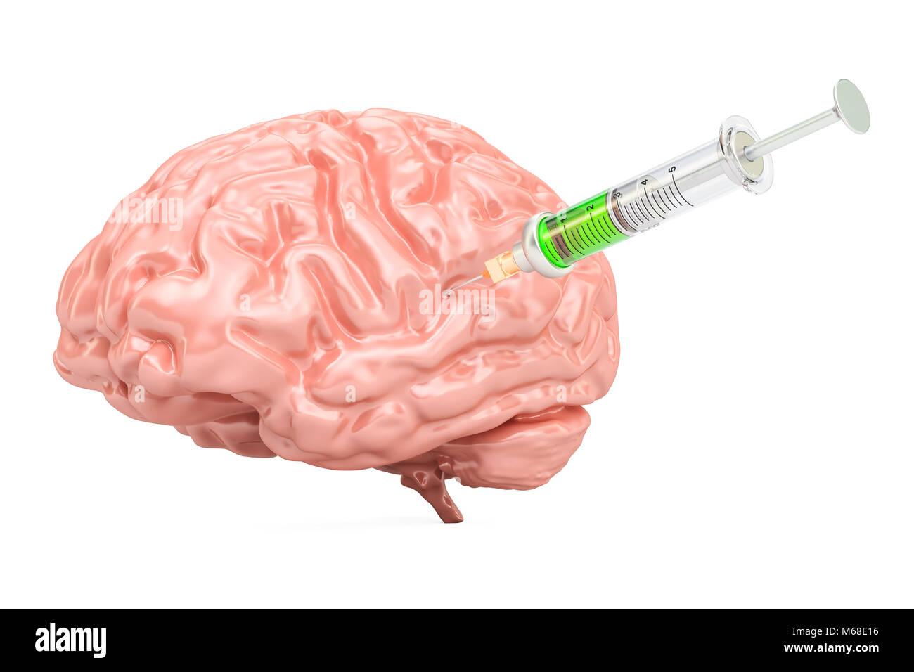 Human brain with syringe, 3D rendering isolated on white background ...
