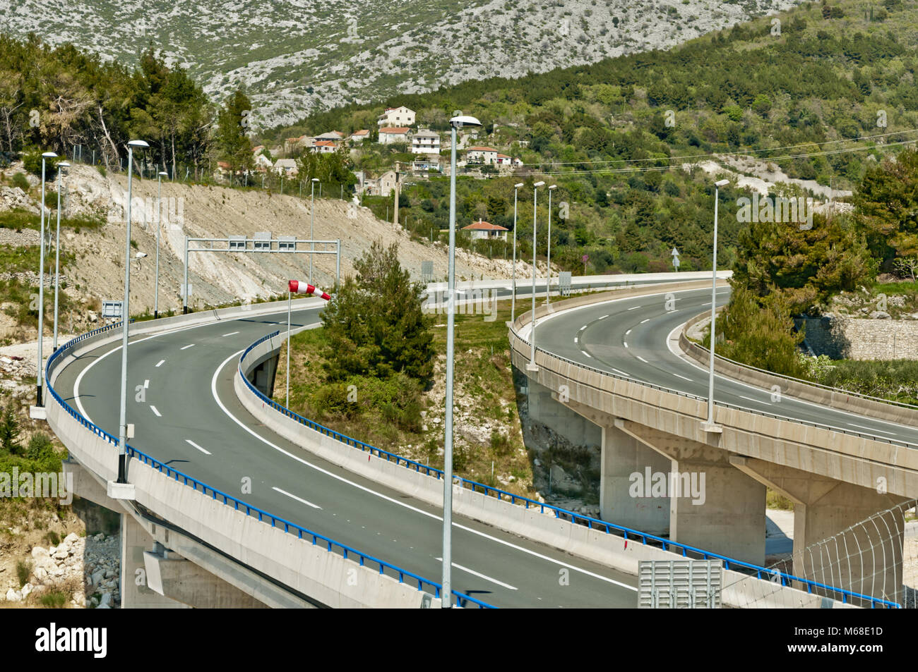 croatian motorway with curved viaducts near the city of klis, at the ...