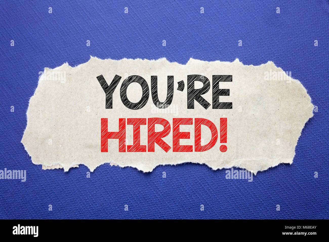 Handwriting Announcement text showing You Are Hired. Business concept ...