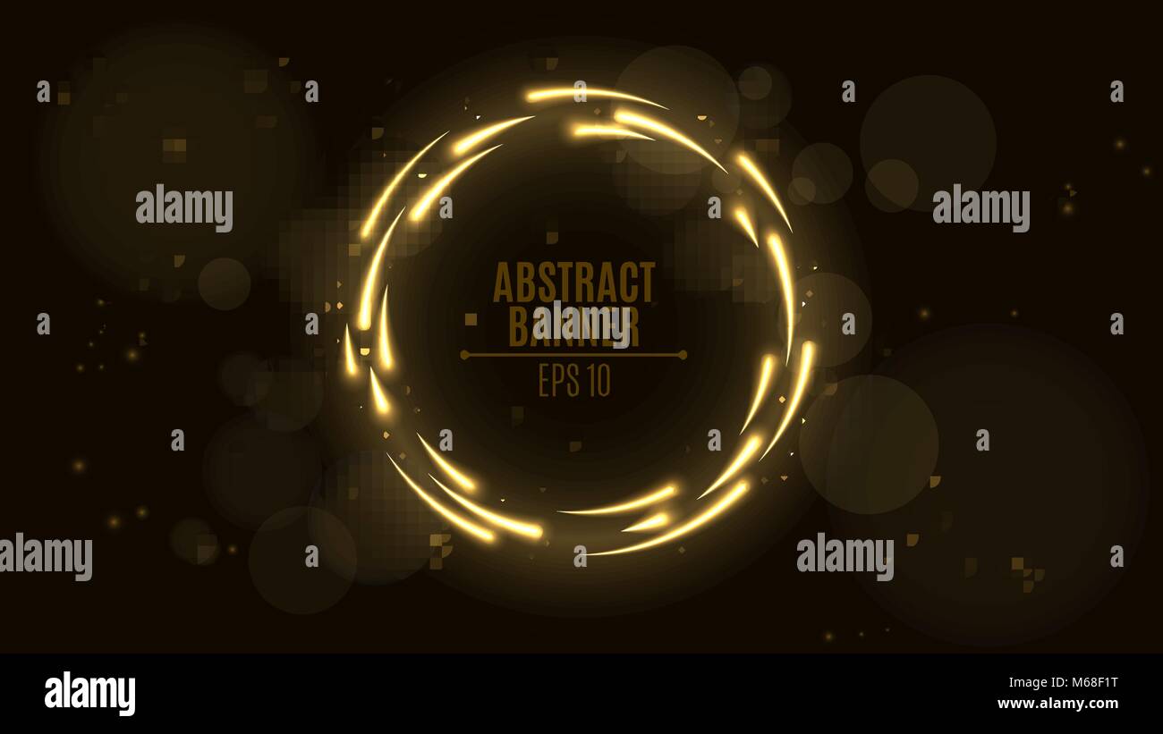 Luminous neon banner of golden color. Shining lights in motion with ...