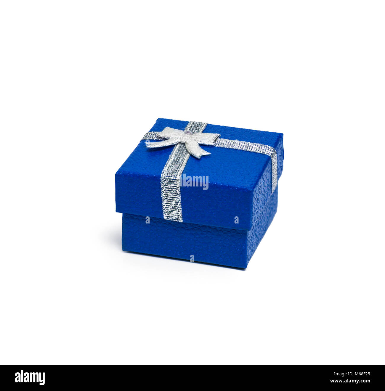Dark Blue gift box with silver ribbon isolated on white background ...