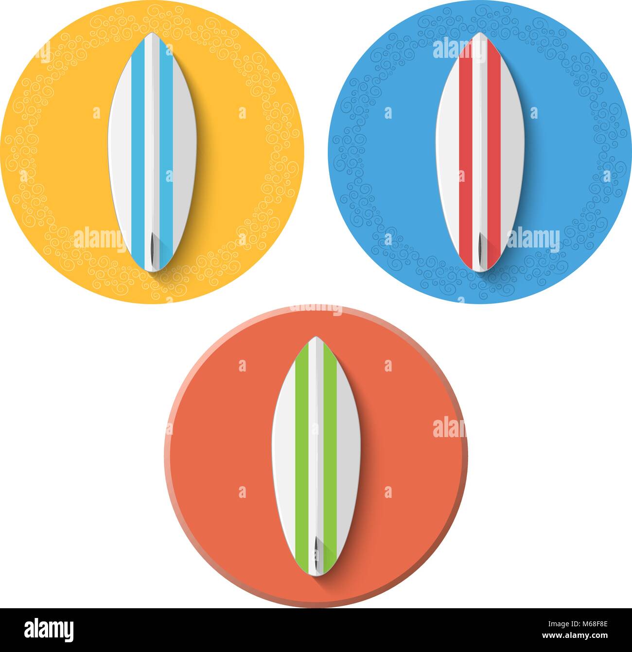 Icons and banners for the website. A set of surf boards of different ...