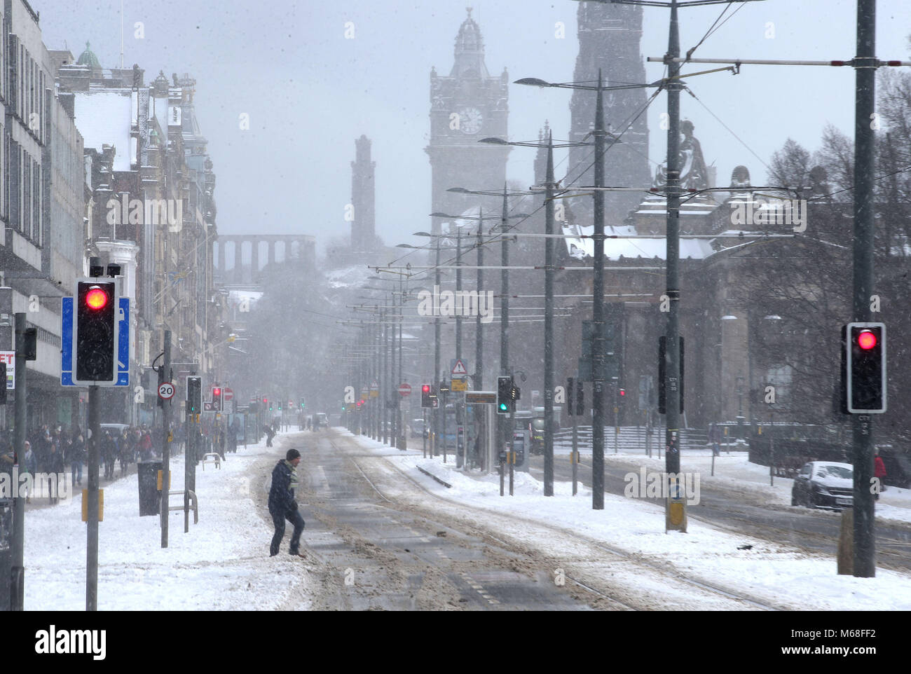 Snowy conditions on Princes Street in Edinburgh, as storm Emma, rolling ...