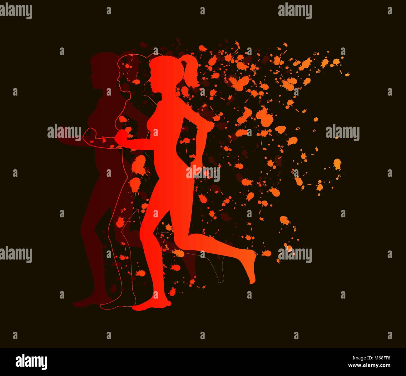 Colorful silhouette of a running girl. Vector illustration. 10 eps ...