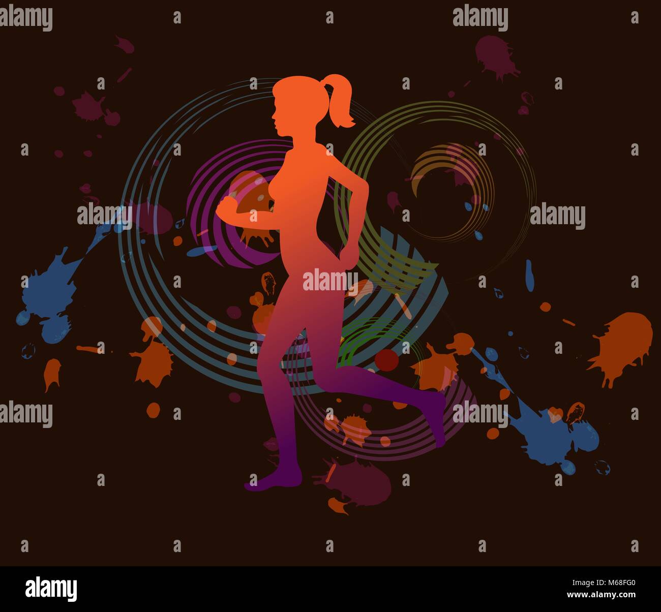 Colorful silhouette of a running girl. Vector illustration. 10 eps ...