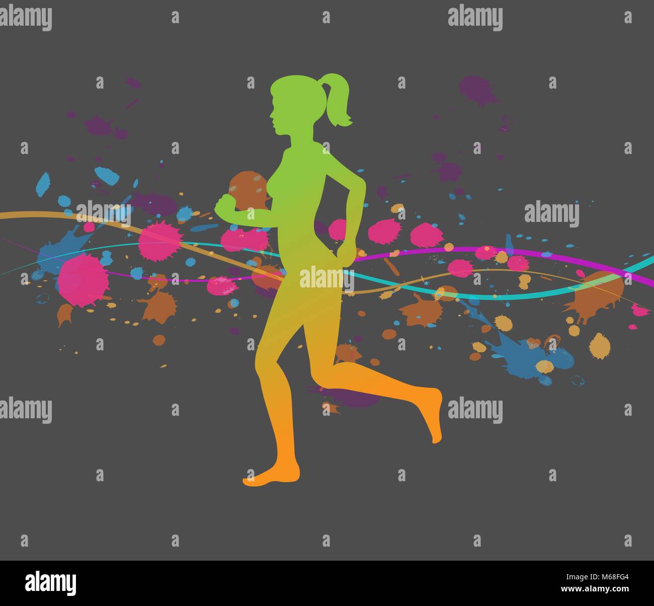 Colorful silhouette of a running girl. Vector illustration. 10 eps ...