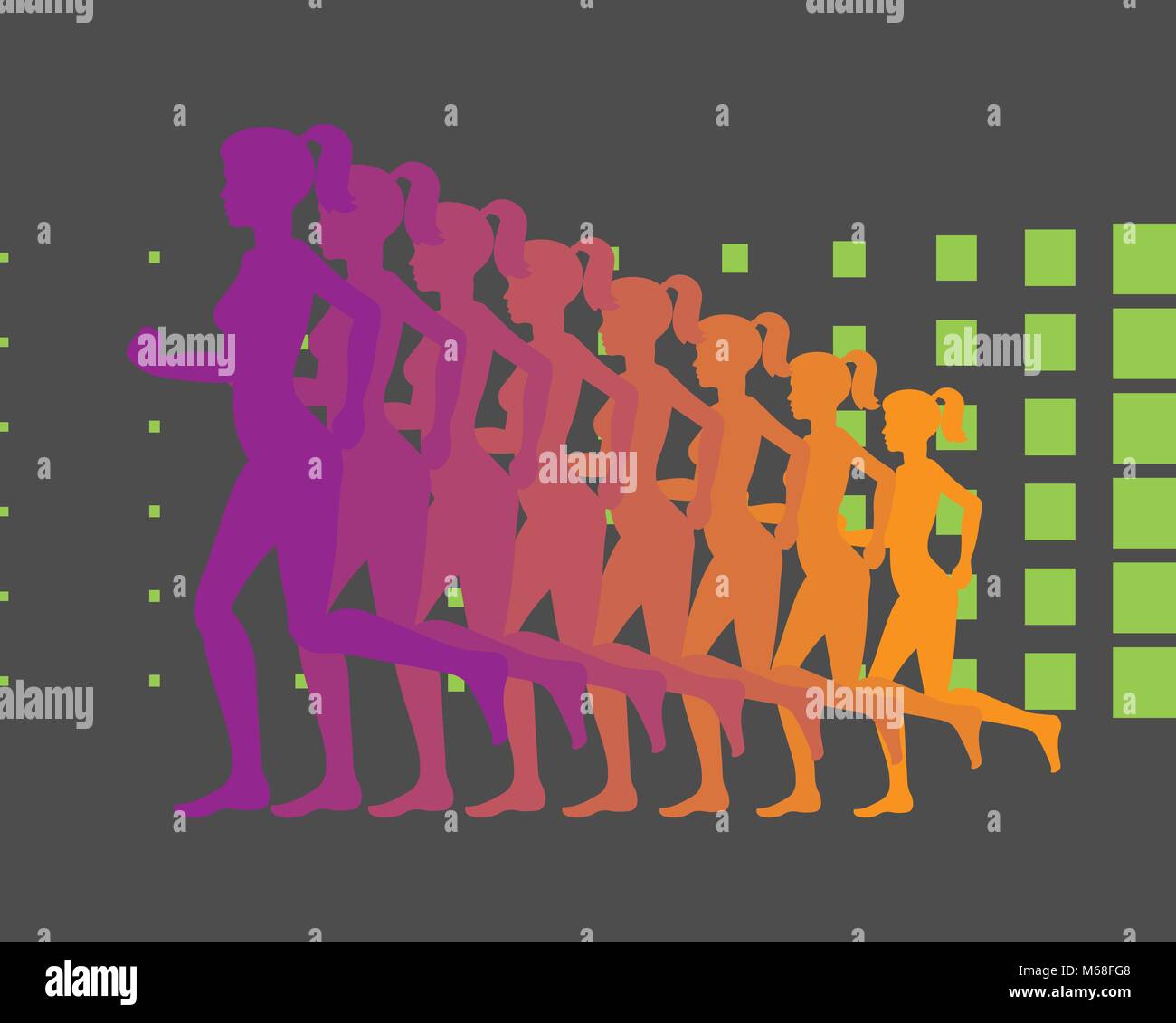Colorful silhouette of a running girl. Vector illustration. 10 eps ...