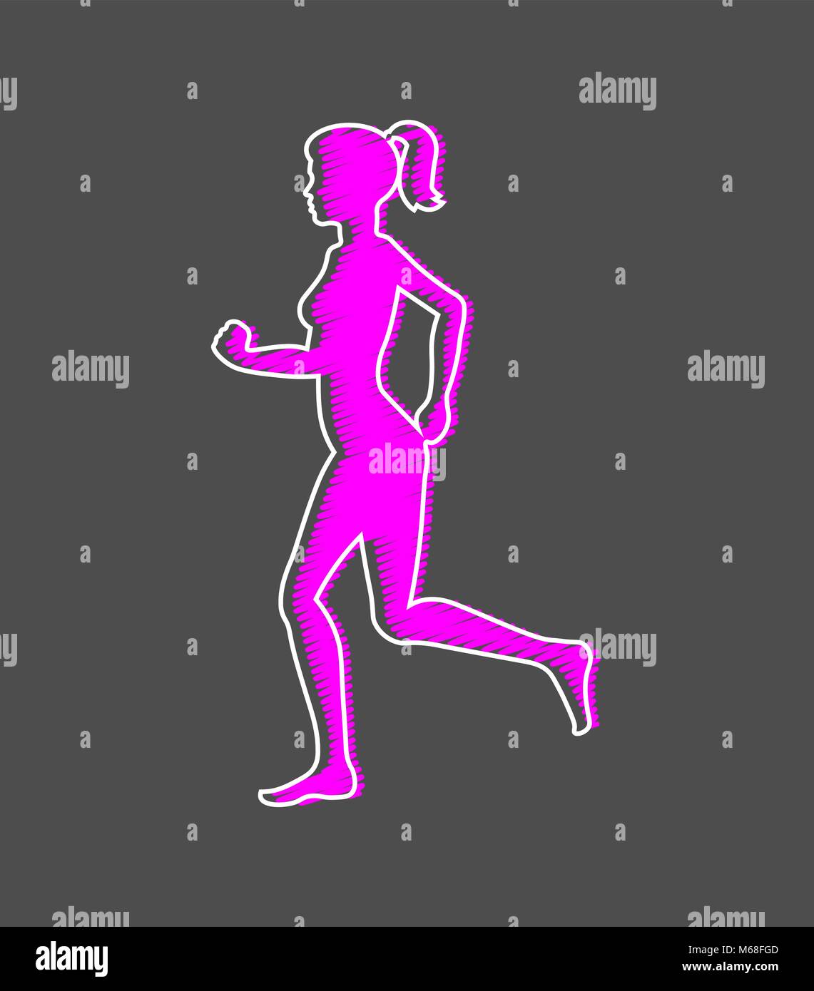 Colorful silhouette of a running girl. Vector illustration. 10 eps ...