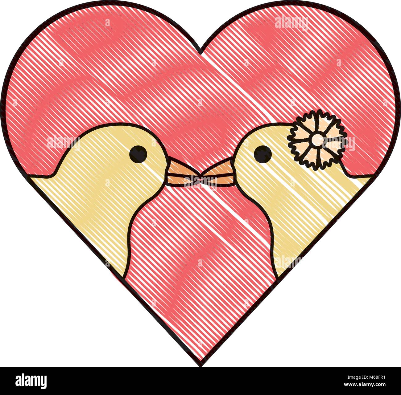heart with in love chickens over white background, colorful design ...