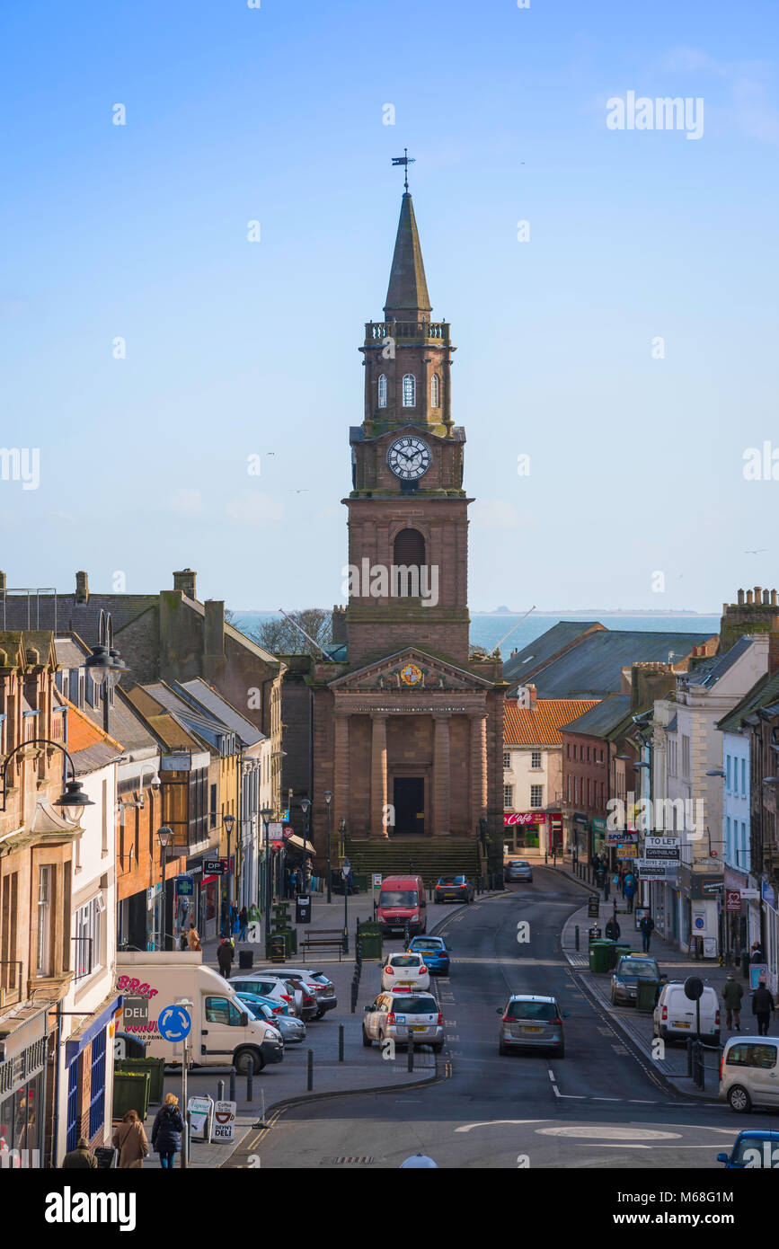 Berwick upon Tweed, view of the Town Hall in Marygate in the centre of ...