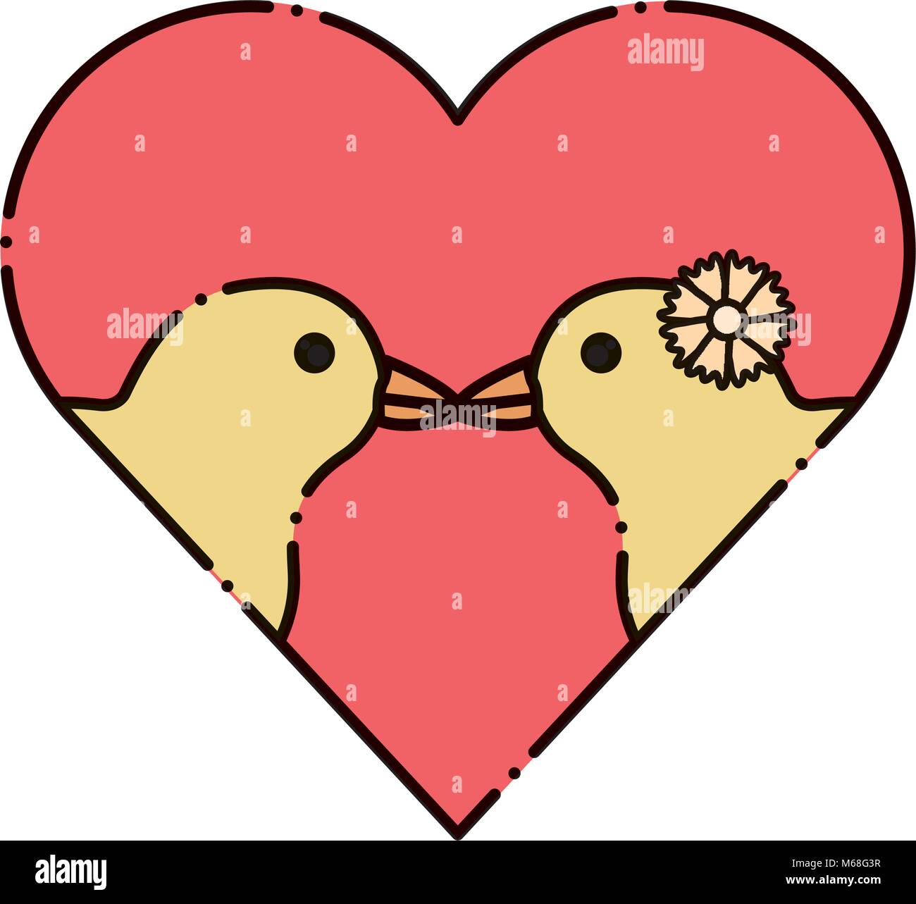 heart with in love chickens over white background, colorful design ...