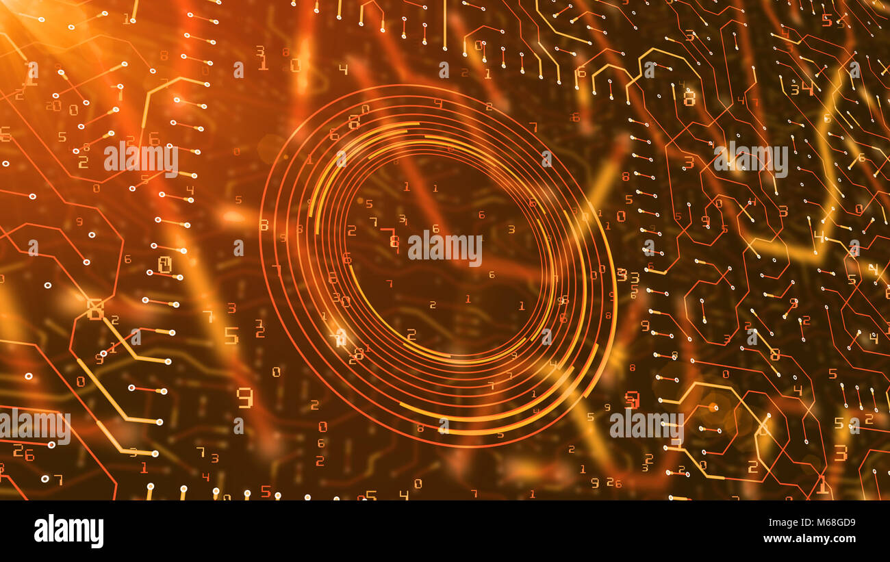 A sci-fi 3d illustration of a circuit board looking like a round tube ...