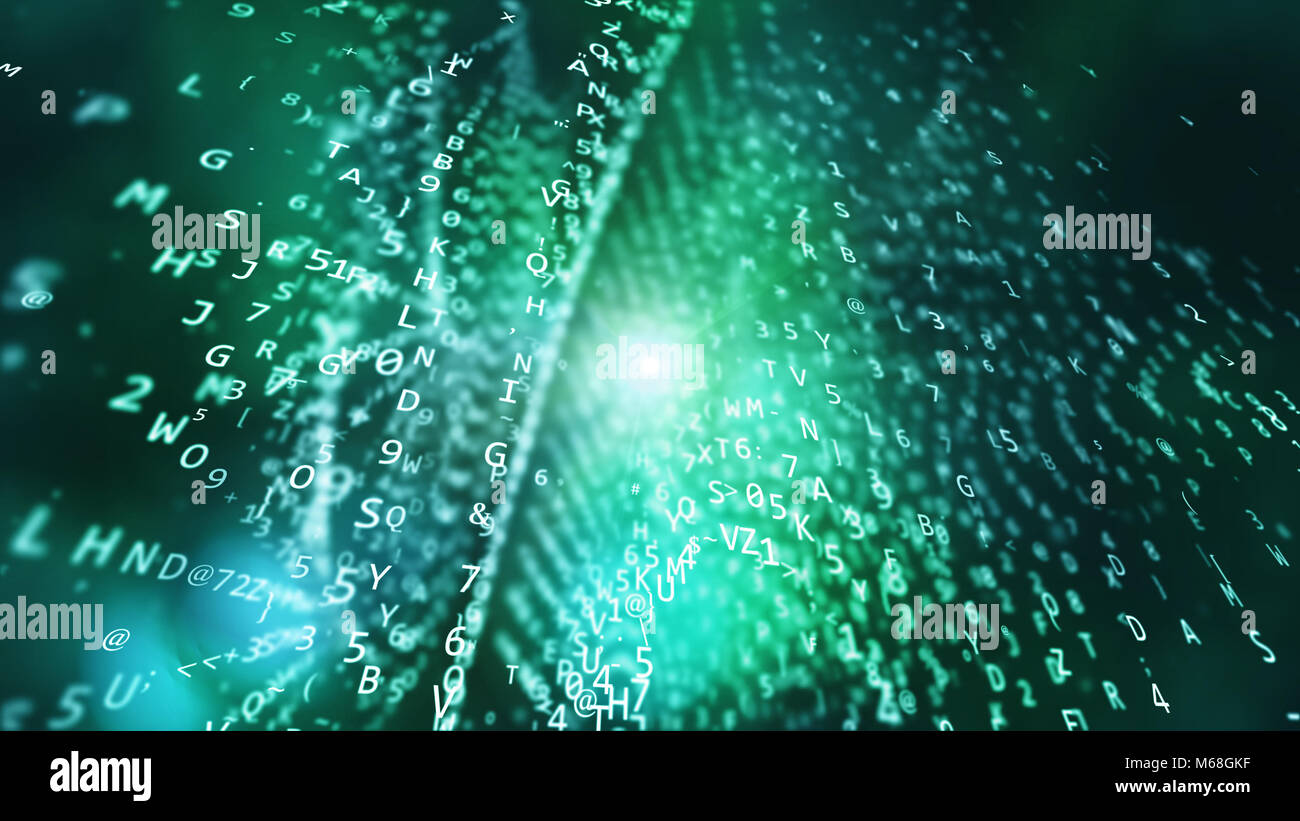 An incredible 3d illustration of spinning letters and numbers ...