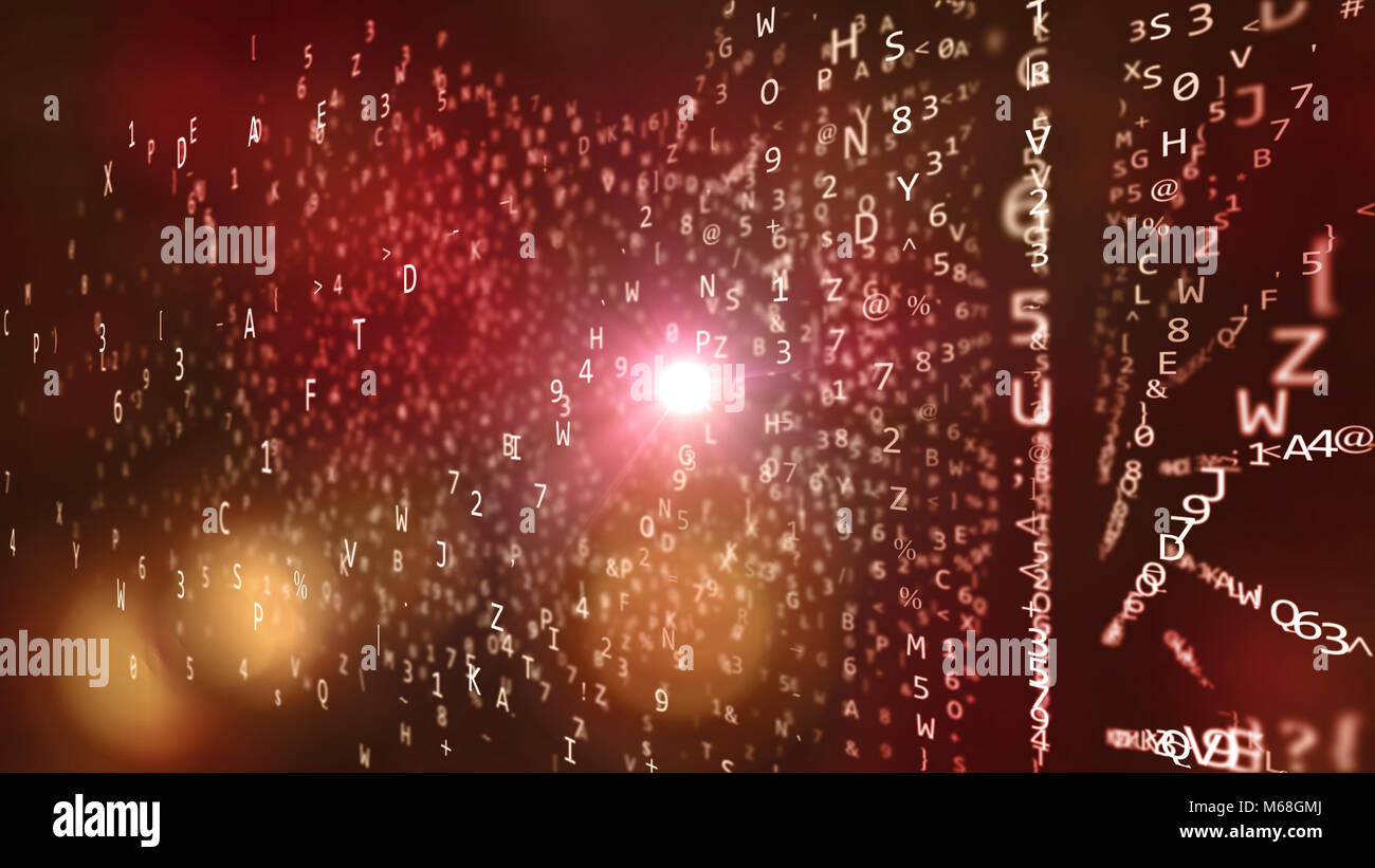 A sci-fi 3d illustration of expanding letters and numbers structured in ...