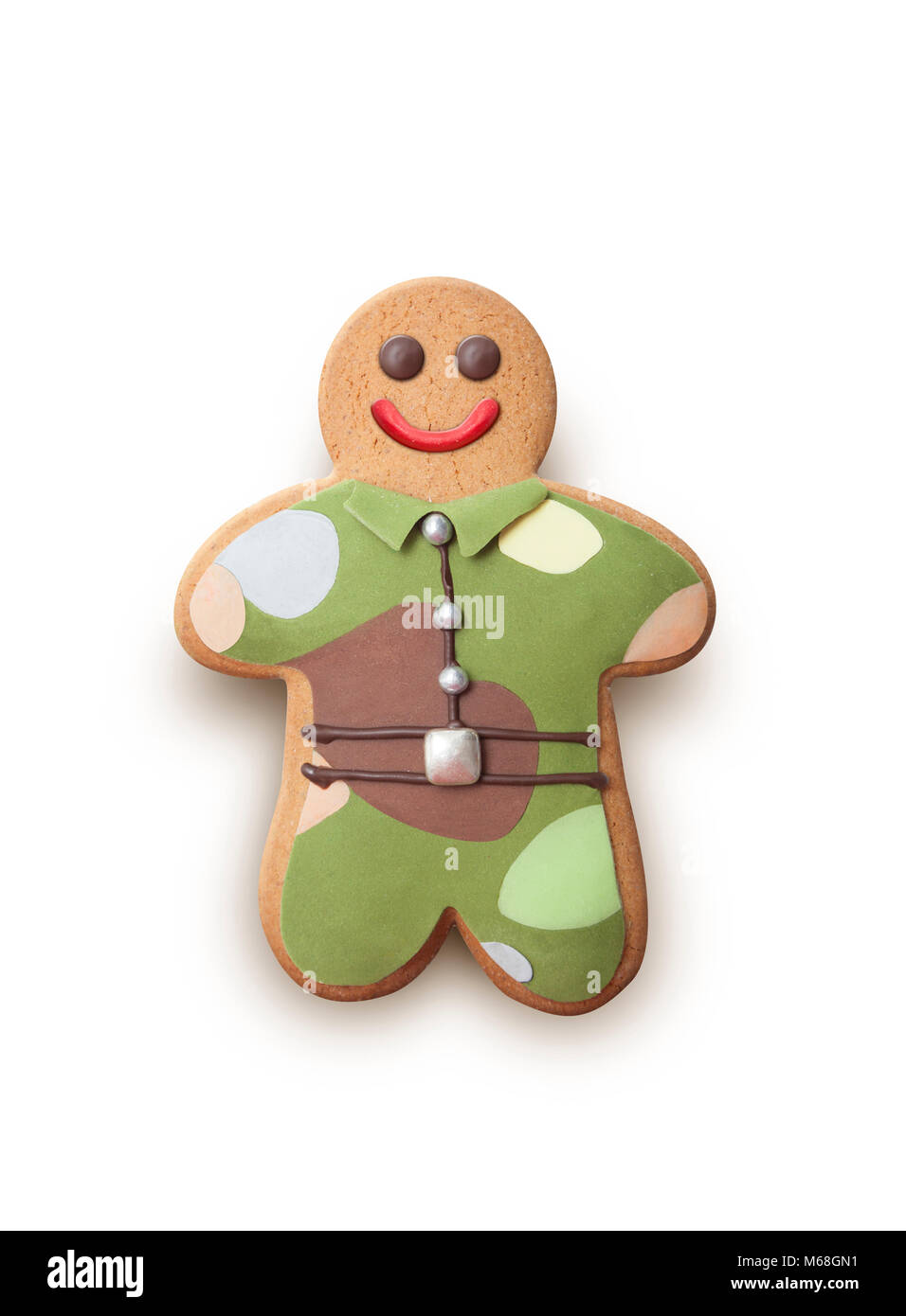 Gingerbread man in military design, isolated on white background. With ...