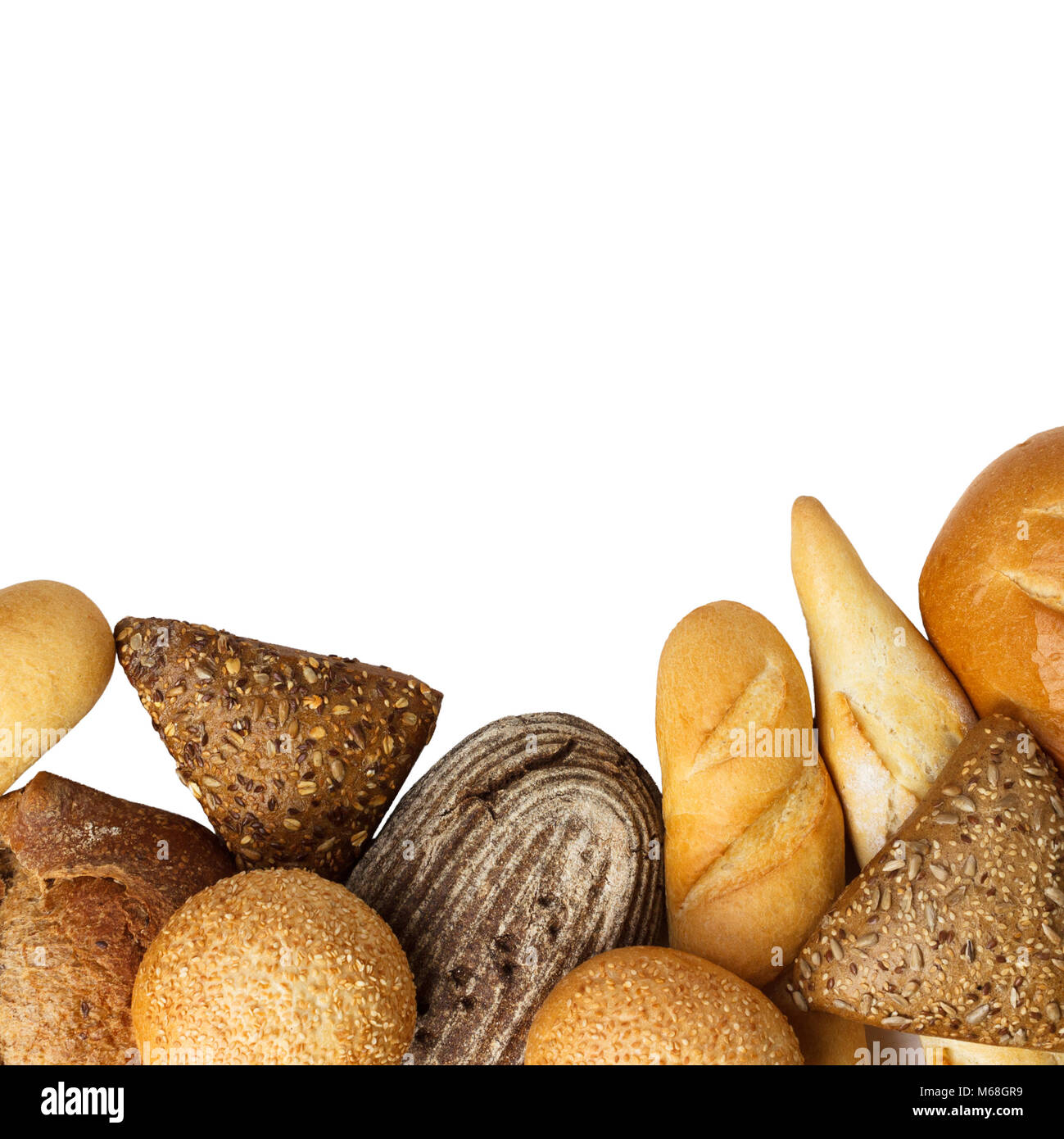 Composition with loafs of bread isolated on white background Stock ...
