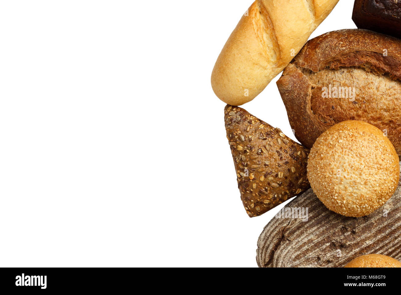 Composition with loafs of bread isolated on white background Stock ...