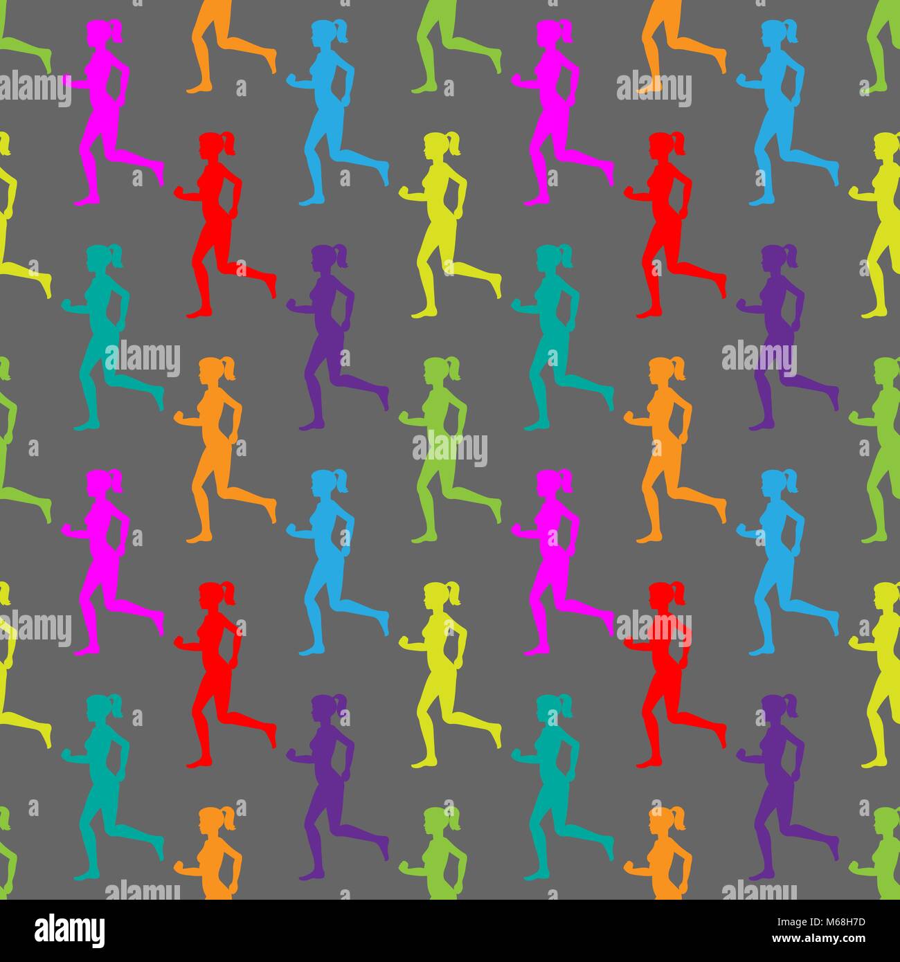 Colorful silhouette of a running girl. Seamless pattern. Vector ...