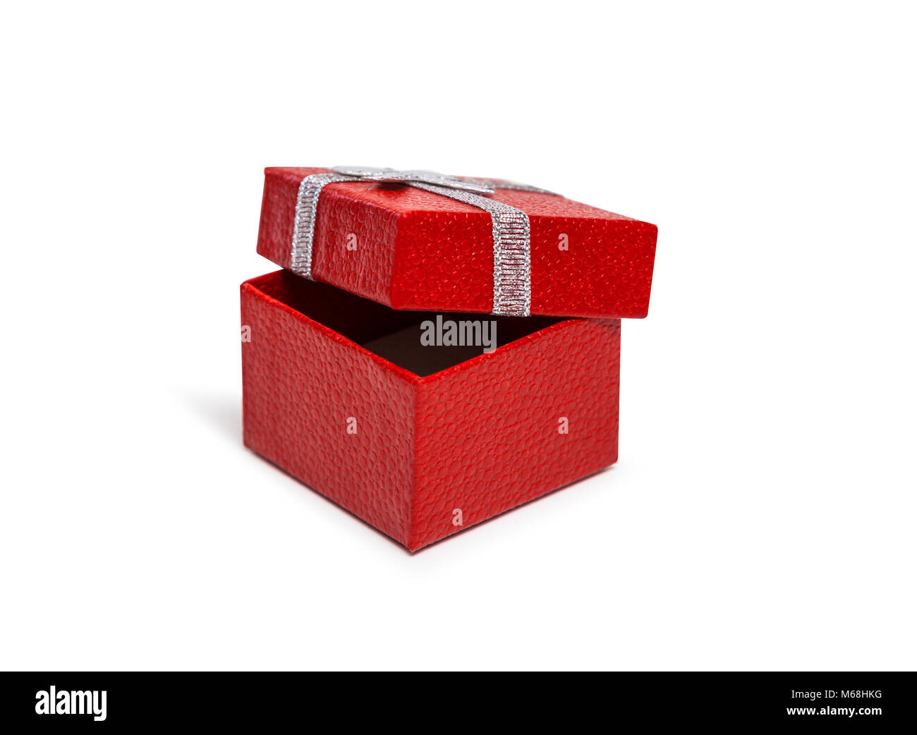 Open Red gift box with silver ribbon isolated on white background Stock ...