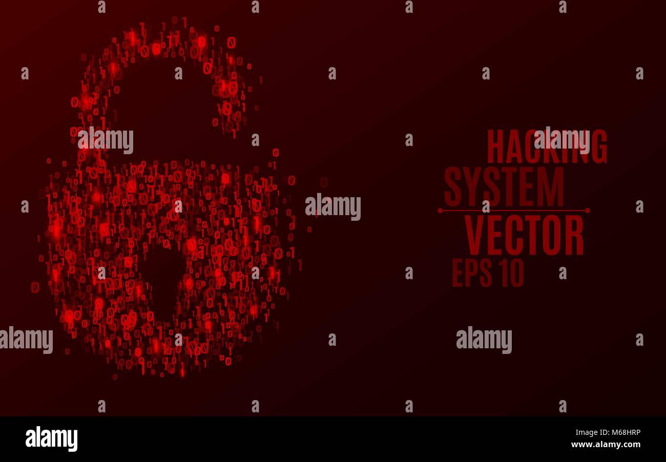 Hacking system. An abstract lock from a binary code. The glowing ...
