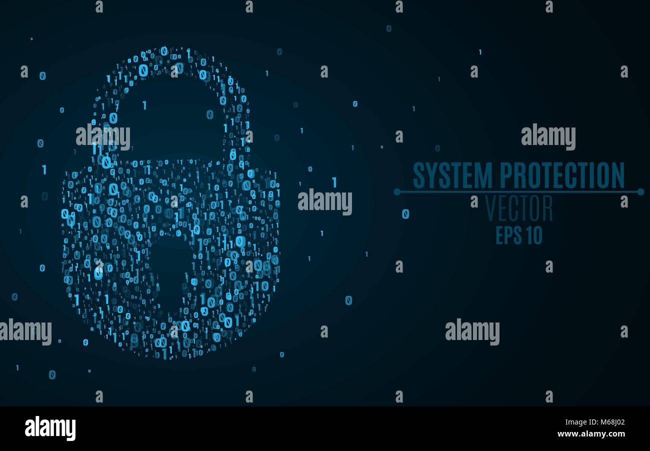 A glowing blue lock from the binary code. High technology in design ...