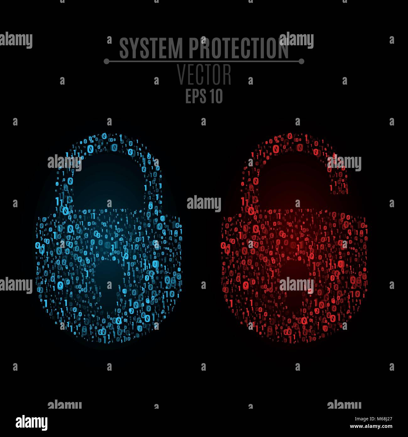 Luminous locks of blue and red colors from binary code. High technology in design. The system is ...