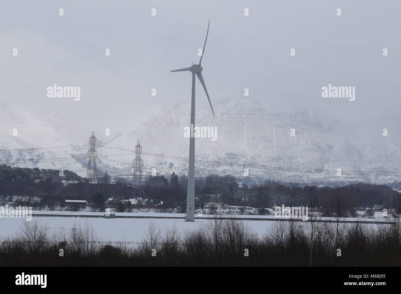 Snowy conditions in Larbert, near Falkirk, as storm Emma, rolling in ...