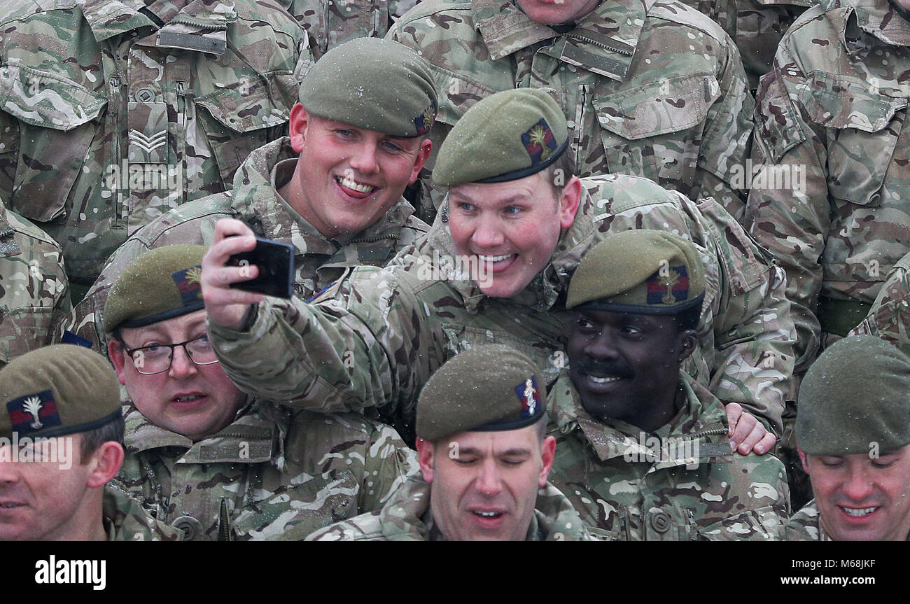 Members of 1st Battalion Welsh Guards before a regimental photograph ...