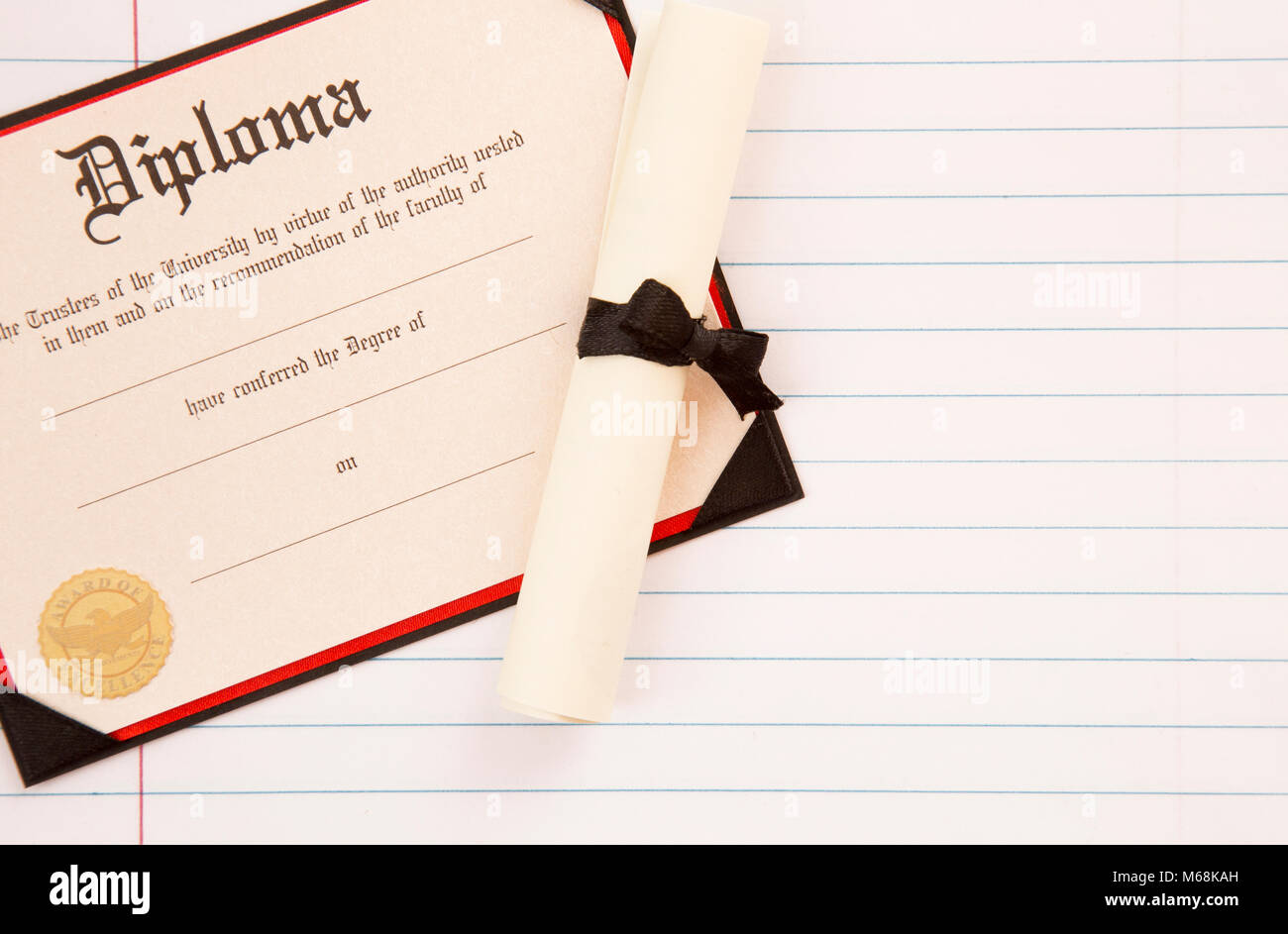 Symbols Representing Graduation on Ruled Notebook Paper Stock Photo - Alamy