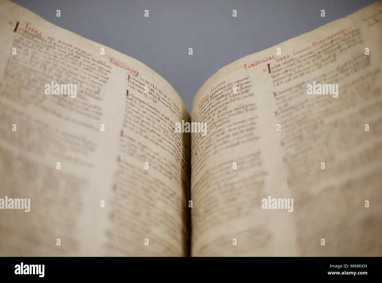 A general view of the original Domesday Book on display at The National ...