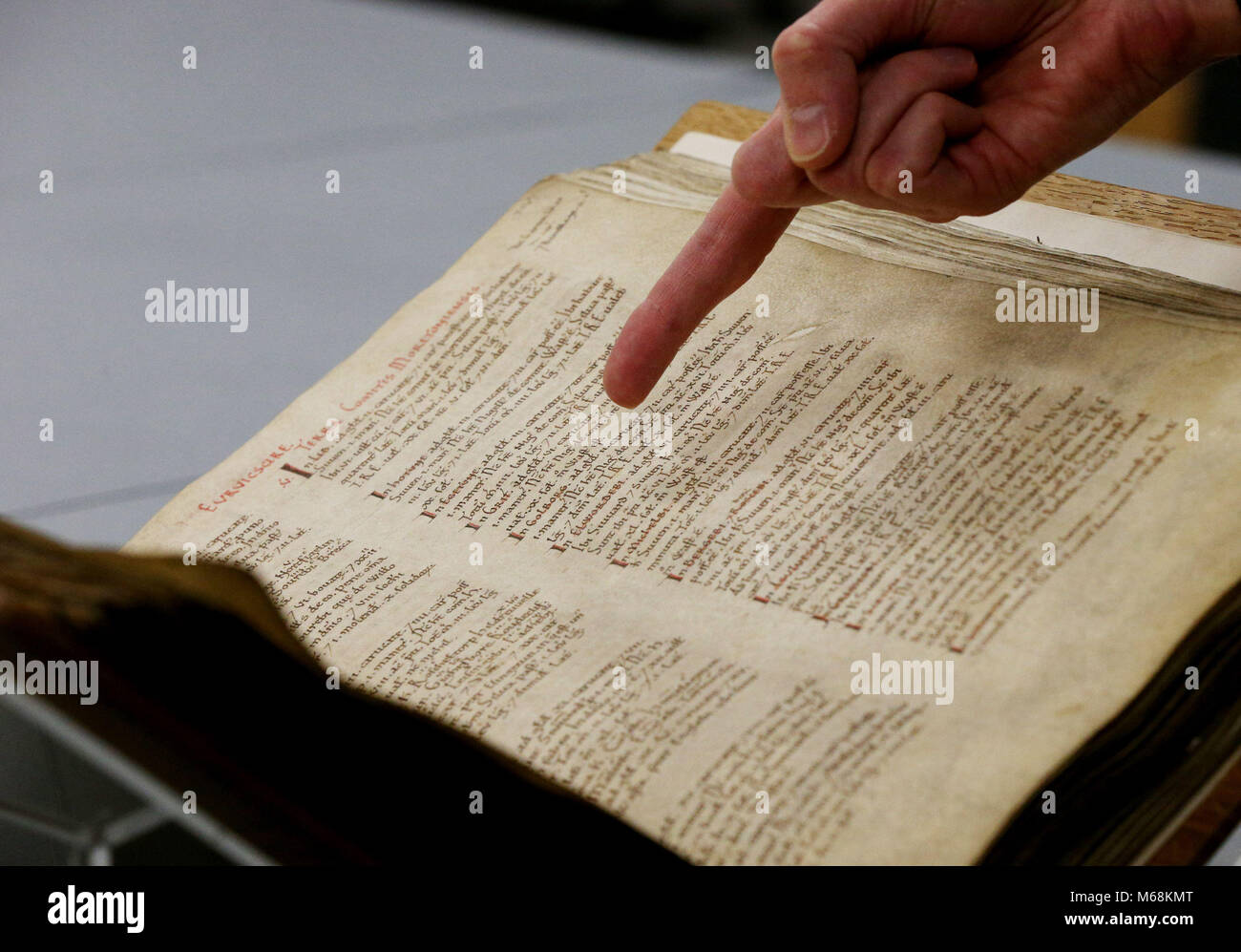 A general view of the original Domesday Book on display at The National ...