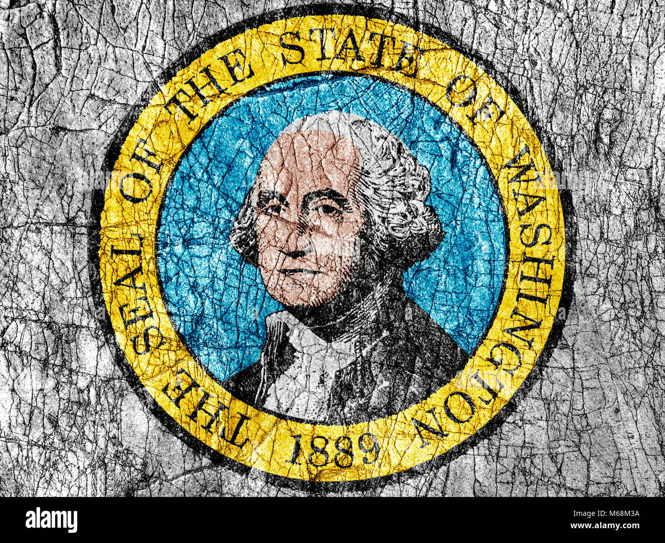 Grudge stone painted Washington seal flag Stock Photo - Alamy