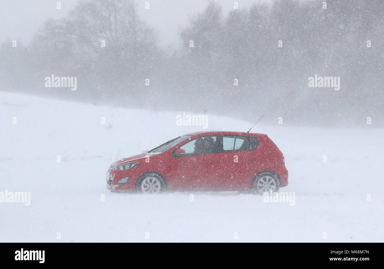 A car in snowy conditions in Larbert, near Falkirk, as storm Emma ...