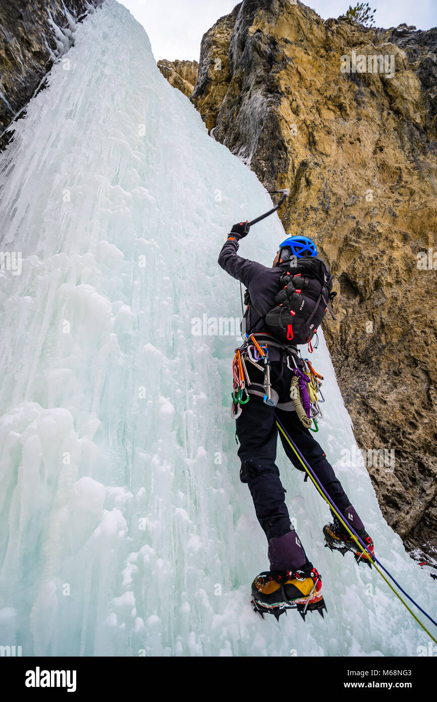 Shane Nelson climbing Professor Falls rated WI4 in Banff National Park ...