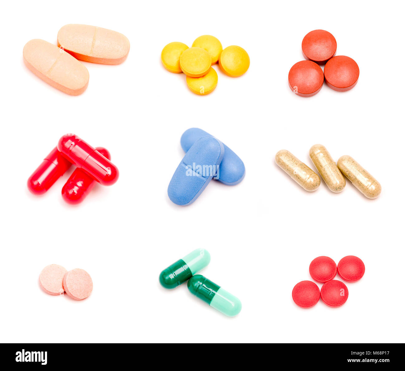 Collage of Various Types and Colors of Medication Stock Photo - Alamy