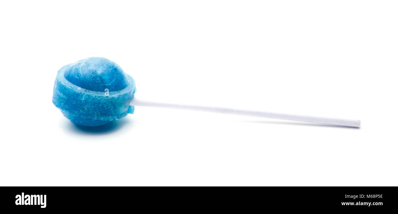 Single Blue Lollipop on a White Background Stock Photo - Alamy
