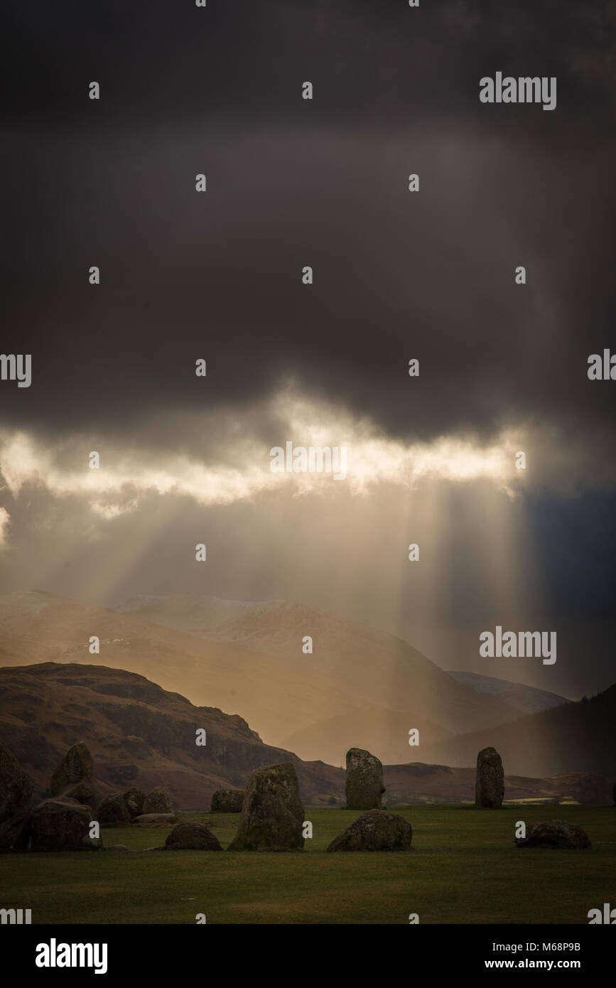 Castlerigg Stone Circle with fingers of light breaking through the ...