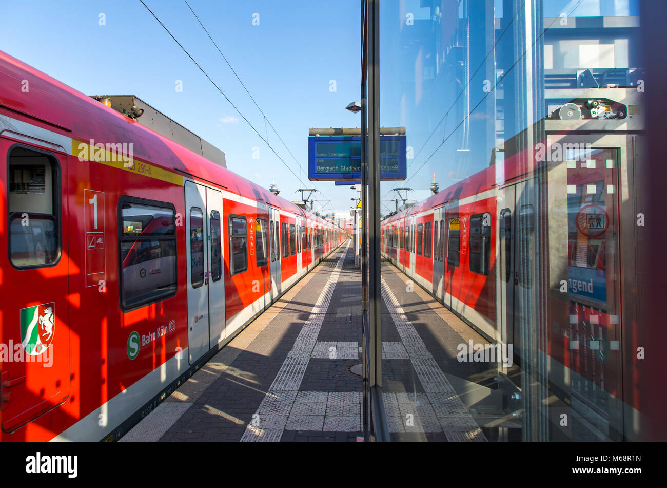 S-Bahn, Local train station, Dusseldorf-Hamm stop, the skyline of ...