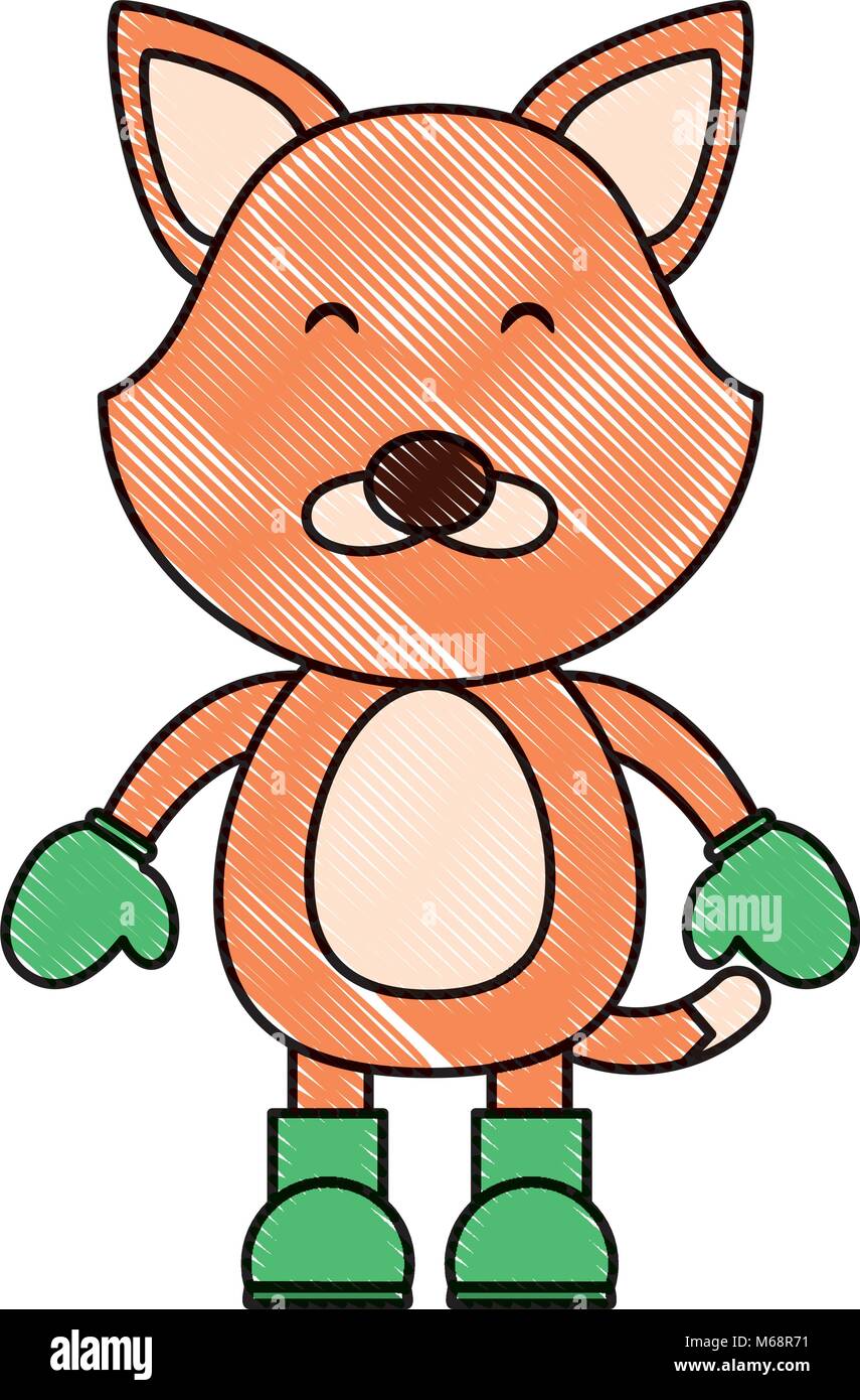 cute fox with boots and gloves over white background. christmas animals ...