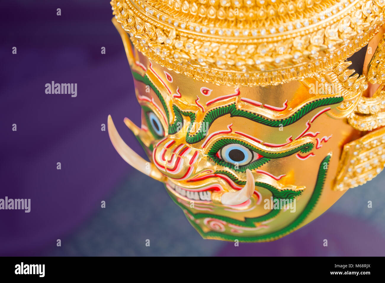 Hua Khon golden giant mask used in Thai traditional Khon dancing ...