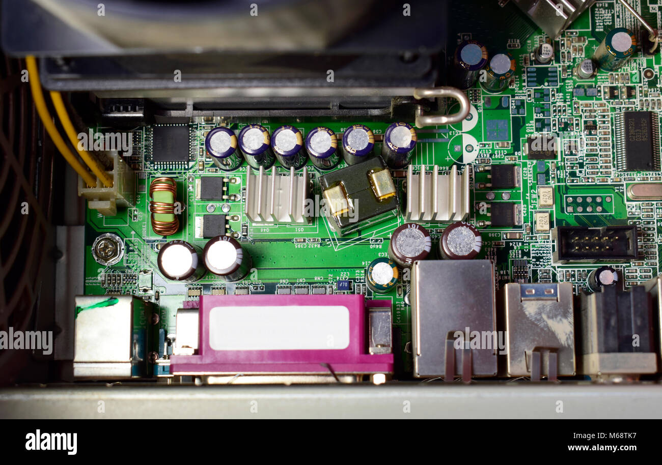 Closeup of server mainboard, system computer power, network pc memory ...