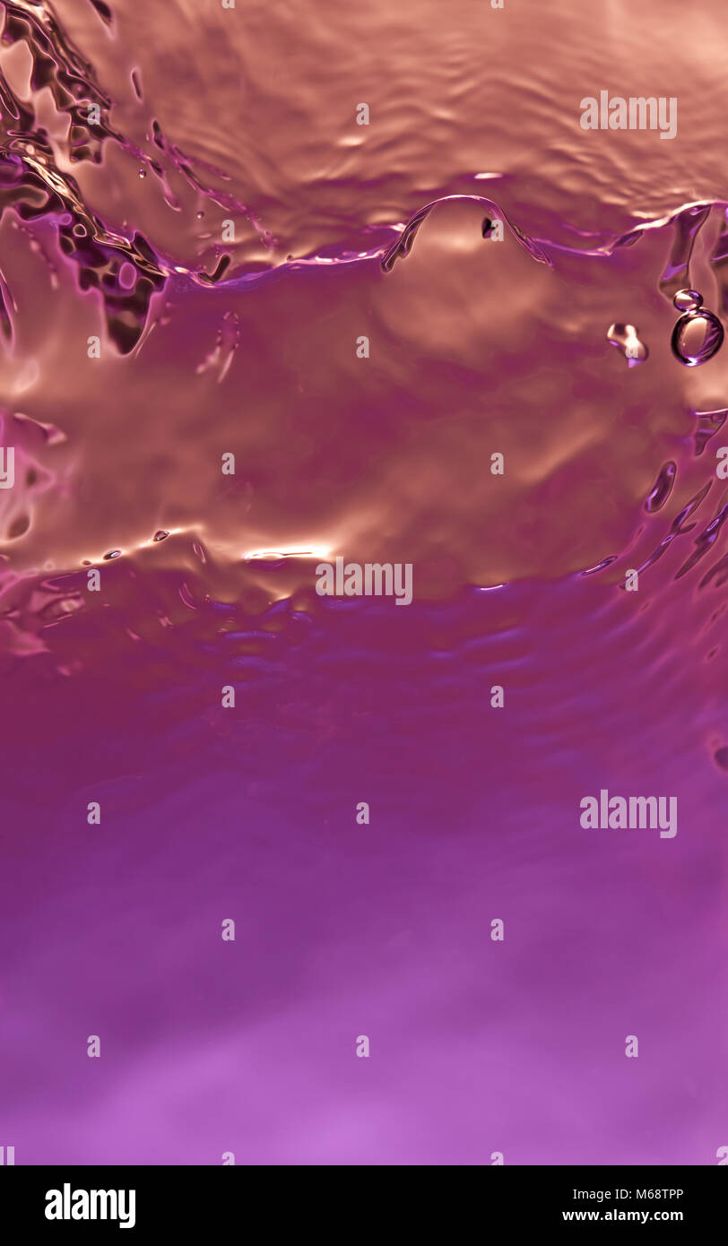 Abstract clean water surface with waves top view. Colorful pink liquid ...