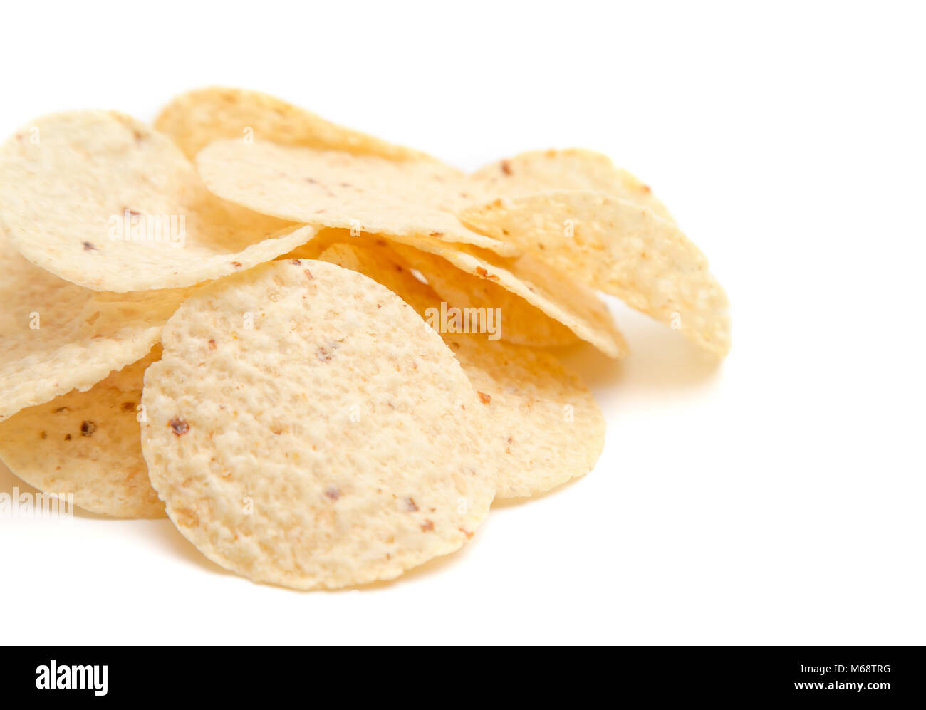 Round Tortilla Corn Chips on a White Background Stock Photo - Alamy