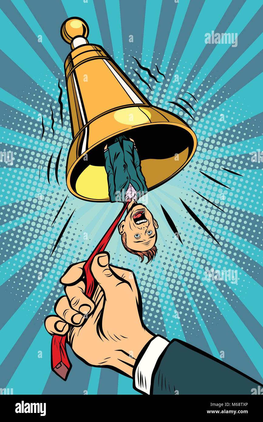 business alarm concept. hand ringing the bell. Comic book cartoon pop ...