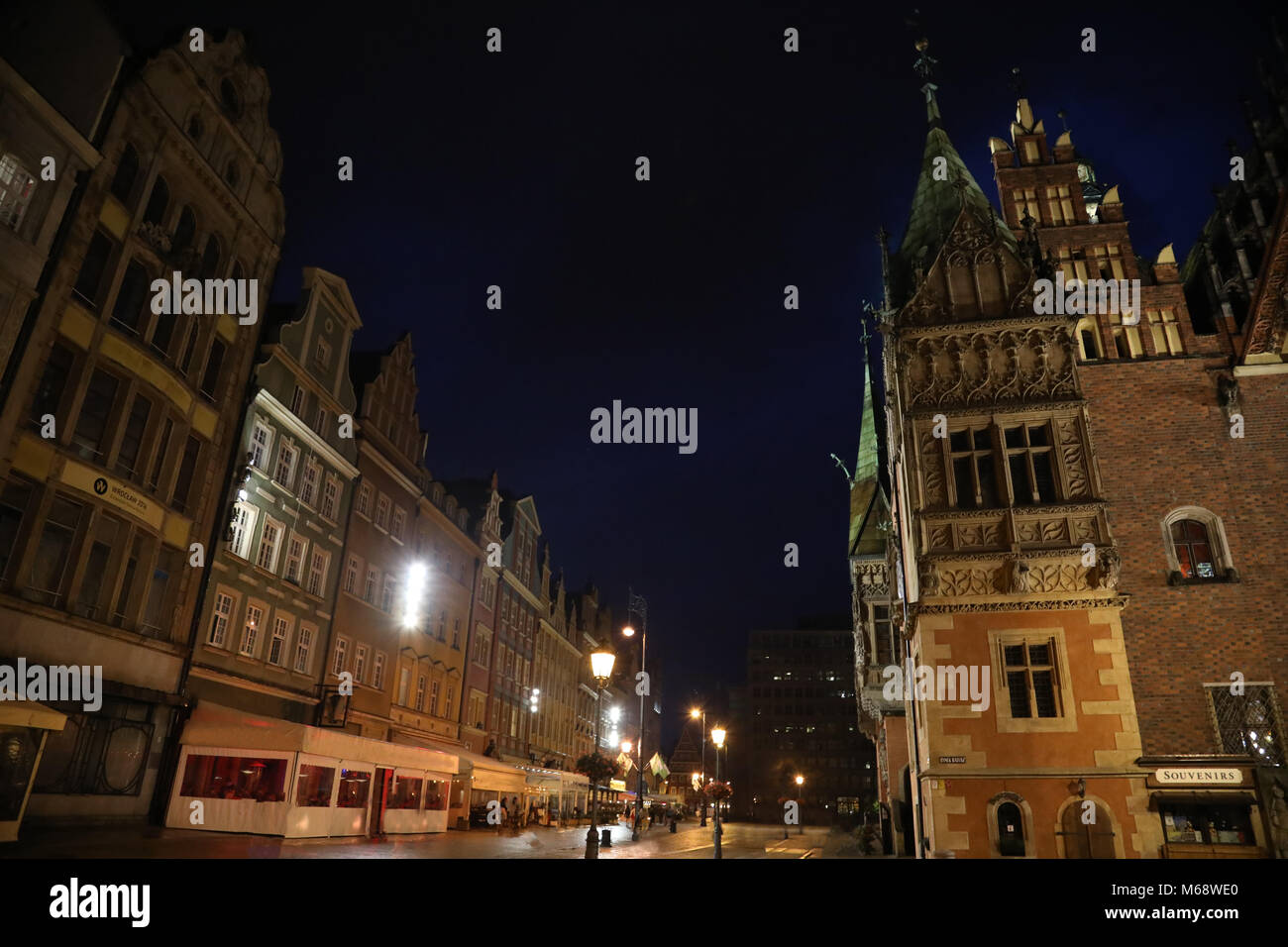 Gothic Wroclaw Old Town Hall on market square at night Stock Photo - Alamy